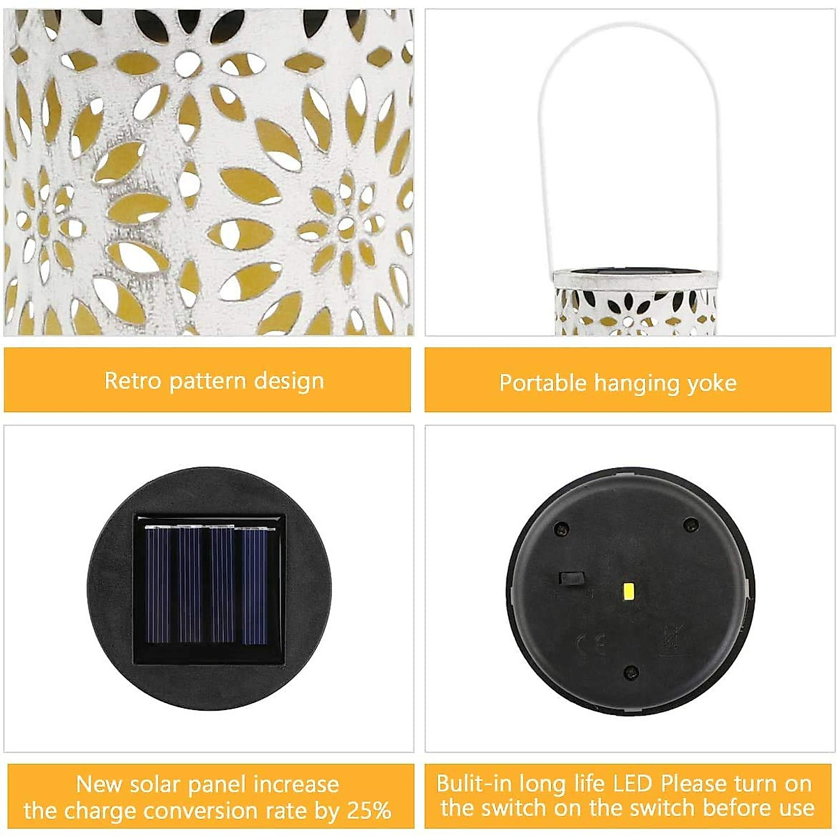 Tencoz Solar Lantern Outdoor, Solar Lantern Waterproof Garden LED Solar Light, Solar Metal Lantern Hanging Lights Moroccan Solar Decorative Lantern for Garden, Patio, Yard and Table