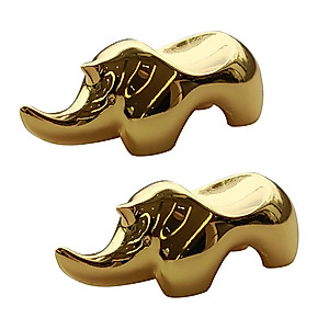 MULHUE 2PCS Zinc Alloy Rhino Shape Chopsticks Rest Spoons Stand Forks Knifes Holder Rack Stand Metal Craft Table Decoration (Gold)