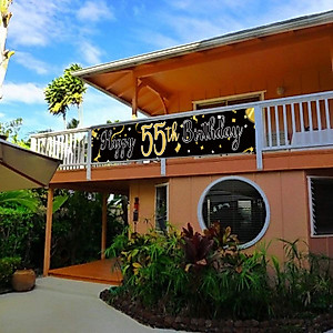 Large Happy 55th Birthday Banner, Cheers to 55 Years & 55 Fabulous, Birthday Hanging Banner, Birthday Party Decoration Supplies, Celebration Flag(9.8 x 1.6 ft)