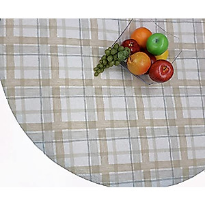 LAMINET Elastic Fitted Table Cover - Harvest Plaid (Beige) - Oblong/Oval - Fits Tables up to 48 x 68”