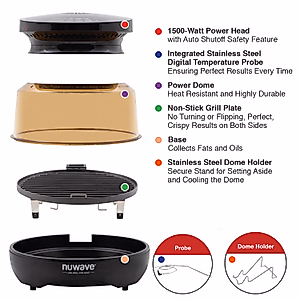 Nuwave Primo Grill Oven PFAS Free Countertop Oven with Convection Top & Grill Bottom, Smart Thermometer, Perfect for Cooking Frozen or Fresh with Surround Heat for Flawless Results