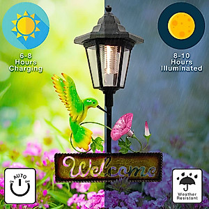 Crosslight Hummingbird Welcome Sign LED Waterproof Outdoor Garden Stake Light - Decorative Electronic Light Garden Decor for Yard, Lawn, Patio, Deck, Pathway, Pond, Backyard