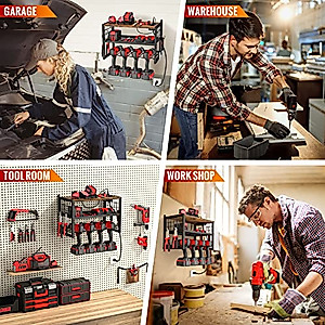 Power Tool Organizer with Power Strip - Garage Organization and Storage Built in 3 AC Outlets | Drill Holder Wall Mount | Drill Charging Station for Garage, Workshop