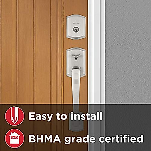 Kwikset 98180-021 Prescott Single Cylinder Front Door Handleset with Tustin Lever Featuring SmartKey Security and Microban Antimicrobial Protection in Satin Nickel