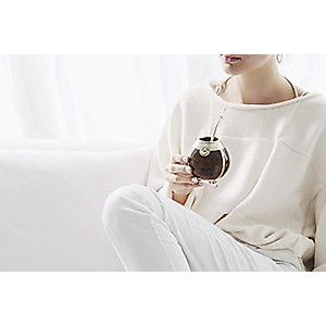 BALIBETOV [New Handmade Yerba Mate Gourd Set - German Silver Trim and Base - [Mate Cup] with Bombilla [Yerba Mate Straw] (Dark Brown)