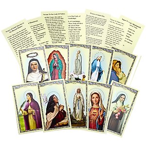 Needzo Women Saints and Madonnas Holy Prayer Card Assortment, Immaculate Heart of Mary, Our Lady of Grace, Guadalupe, Fatima, Madonna of the Streets, Lourdes, and more (Pack of 10)