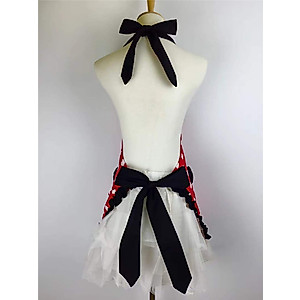 Hyzrz Lovely Retro Adjustable Red Polka Dot Aprons for Women Girls Cute Funny Apron Bowknot 2 Pockets