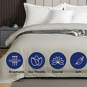 eBeddy Linens Luxury Duvet Cover Extra Large King Size 136x120 Inch 100% Long-Staple Egyptian Cotton Soft and Breathable 1 Pieces Comforter Cover with Zipper Closure & Corner Ties, Silver Grey Solid