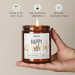 AOOVOO Vanilla Cream Odor Eliminating Highly Fragranced Candle - Eliminates 95% of Pet, Smoke, Food, and Other Smells Quickly, Happy Birthday Soy Candle, 9 oz Up to 50 Hours Burn time