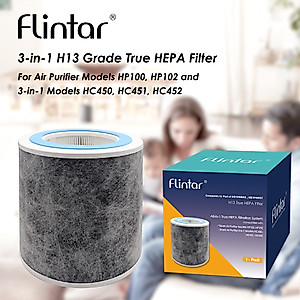 Flintar HP102 True HEPA Replacement Filter, Made in TAIWAN, Compatible with Shark Air Purifier HP100, HP102, HC450, HC451, HC452, HC455, Compares to Part # HE1FKBAS and HE1FKPET (1-Pack)