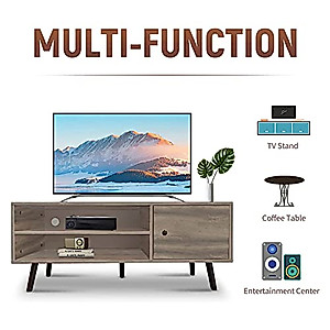 YQ FUNLIS Modern TV Stand Entertainment Center TV Console with Storage Cabinet Center Universal Floor TV Stand Cabinet for Living Room Bedroom,Retro Grey