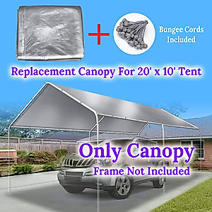 BenefitUSA 10'X20' Silver Replacement Carport Canopy Carport Top Cover for Garage Shelter, w/Ball Bungees, Cover ONLY