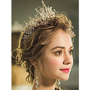 COCIDE Gold Crown for Women Baroque Queen Crown and Tiara for Girls Crystal Headband Mermaid Crown Princess Hair Accessories for Bride Birthday Party Bridesmaids Halloween Costume Cosplay