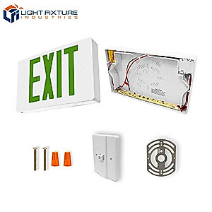 LFI Lights | Green Exit Sign | All LED | White Thermoplastic Housing | Hardwired with Battery Backup | Optional Double Face and Knock Out Arrows Included | UL Listed | (2 Pack) | LED-G