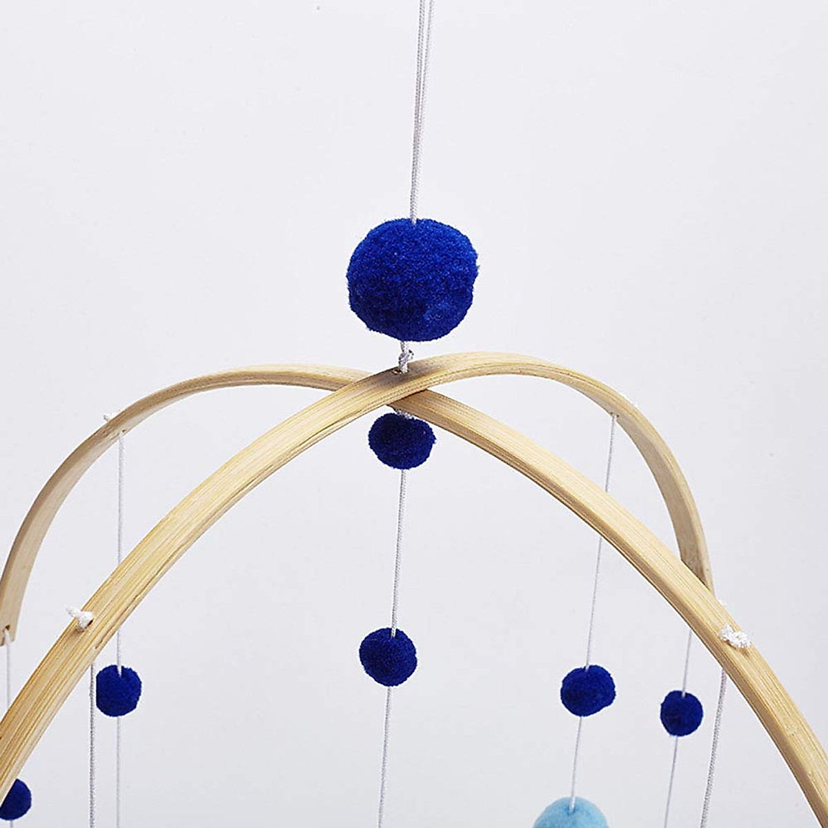 DYEY Baby Crib Mobile Nursery Cot Mobile Felt Ball Wind Chimes Wooden Hanging Bed Felt Ceiling Mobiles Crib Mobile for Nursery Room Baby Shower Photography Props(Dark Blue)