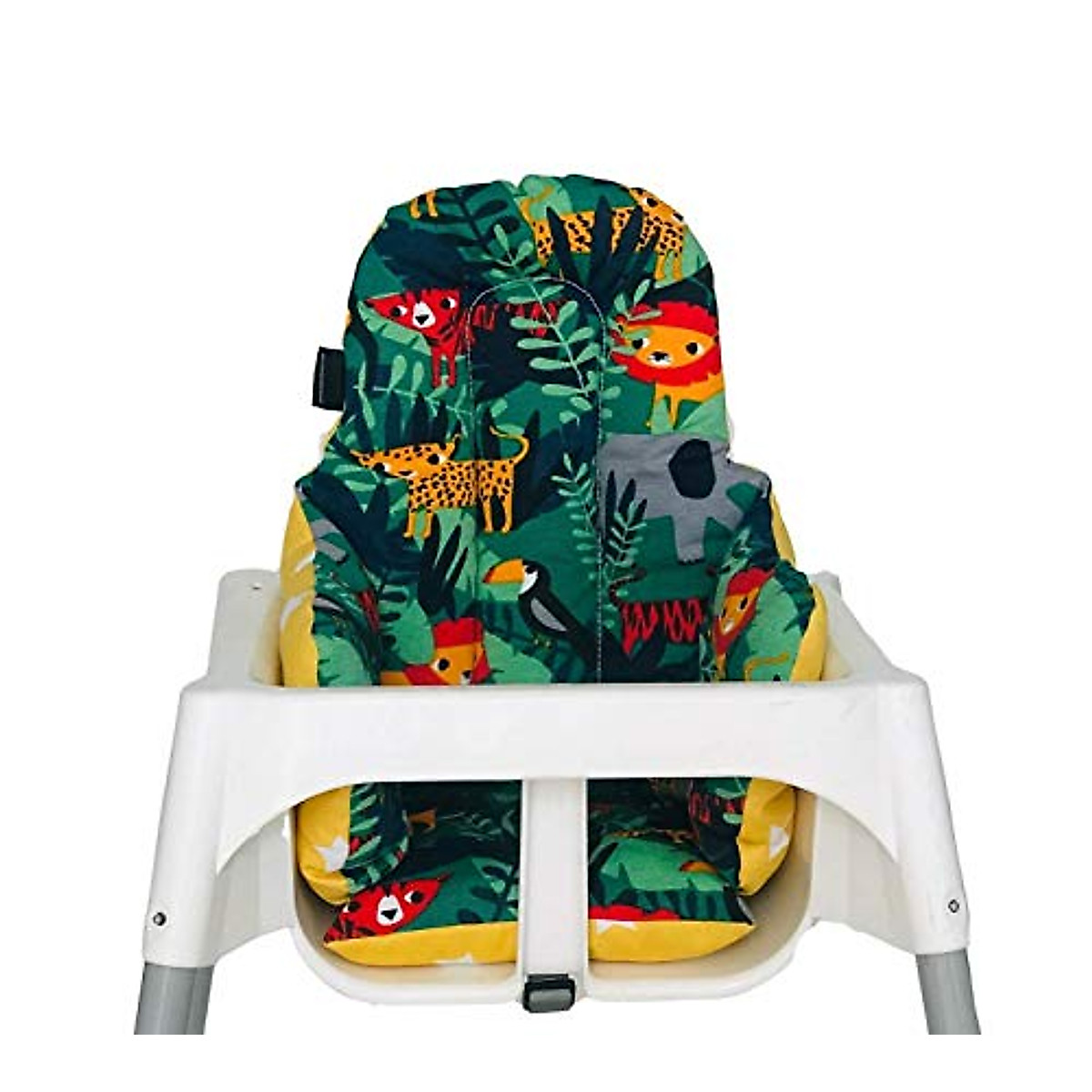 Pamuk Atölyesi High Chair Cushion, 100% Soft Cotton, Breathable, Comfortable,Double-Faced,Stainproof and Washable (Green,Yellow)