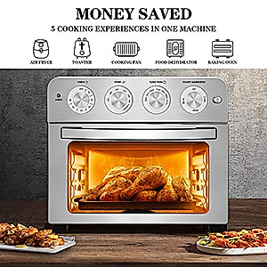 Geek Chef Air Fryer, 6 Slice 24.5QT Air Fryer Toaster Oven Combo, Roast, Bake, Broil, Reheat, Fry Oil-Free, Extra Large Convection Countertop Oven, Accessories Included, Stainless Steel, ETL Listed, 1700W