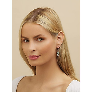Barzel White Gold Plated Created White Opal Leaf Drop Earrings (Silver White Opal)