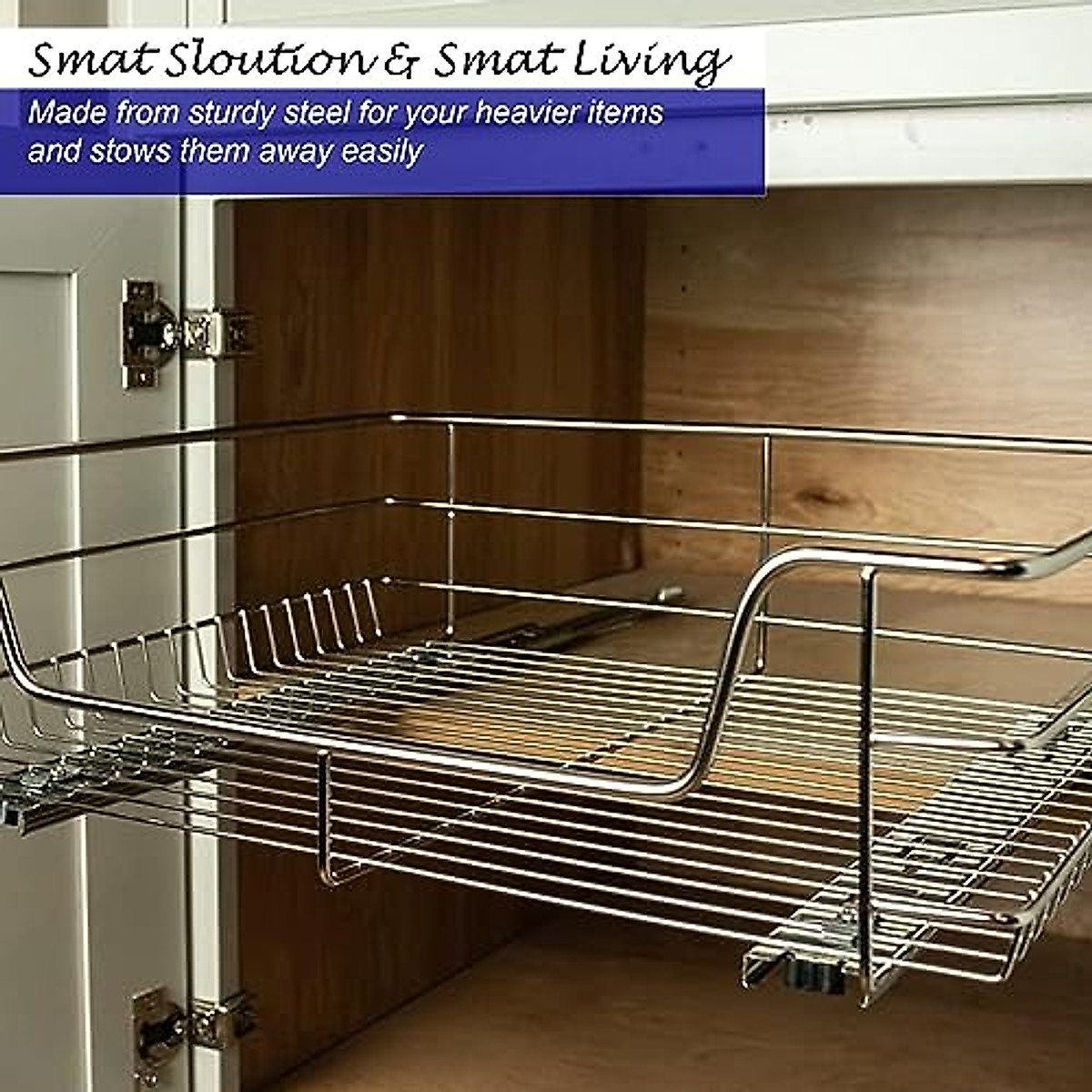 Deep Pull Out Cabinet Organizer 13.6" Wide x 17" Deep - Premium Kitchen Cabinet Pull Out Shelves for Cabinets - Slide Out Bottom Mounted Pantry Shelves and Cabinet Drawers - Easy Installation