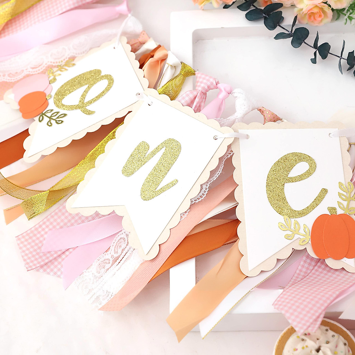 Pumpkin High Chair Banner for 1st Birthday - Little Pumpkin Banner, Pumpkin Birthday Party Decorations, Pink Orange Ribbon High Chair Banner, Cake Smash Props