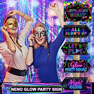 20 Pcs Glow in The Dark Party Decoration Signs Glow Neon Signs Decor Glow Party Supplies Neon Happy Birthday Party Decorations Let's Glow Crazy Welcome Signs for Neon Theme Party Decoration Supplies
