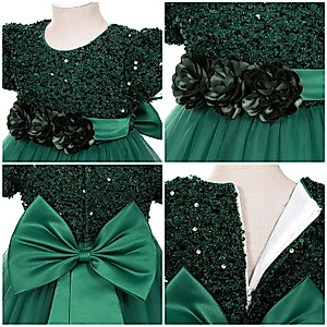 AGQT Toddler Girls Sequin Tutu Dress Big Bow-Knot Princess Short Sleeve Dress Sequin Dress for Babies Lace Birthday Party Elegant Formal Dress Green Size 12-18 Months