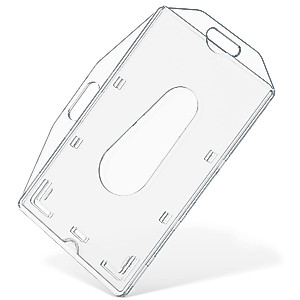 Pawfly 5 Pack Vertical and Horizontal 1-Card Badge Holder with Thumb Slot Single Card Hard Transparent PC Case Protector for Office School ID Credit Card Driver’s License and Pass