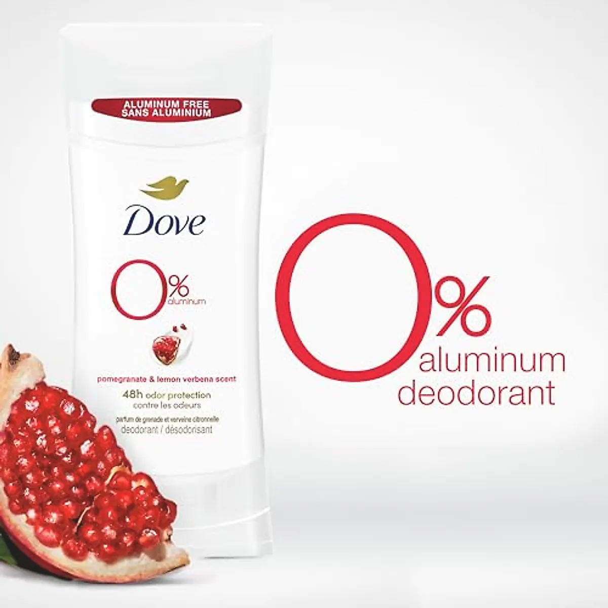 Dove 0% Aluminum Deodorant Stick Pomegranate and Lemon Verbena 4 Count Non-irritating Deodorant for Underarm Care Kindest Aluminum free Deodorant 2.6 oz