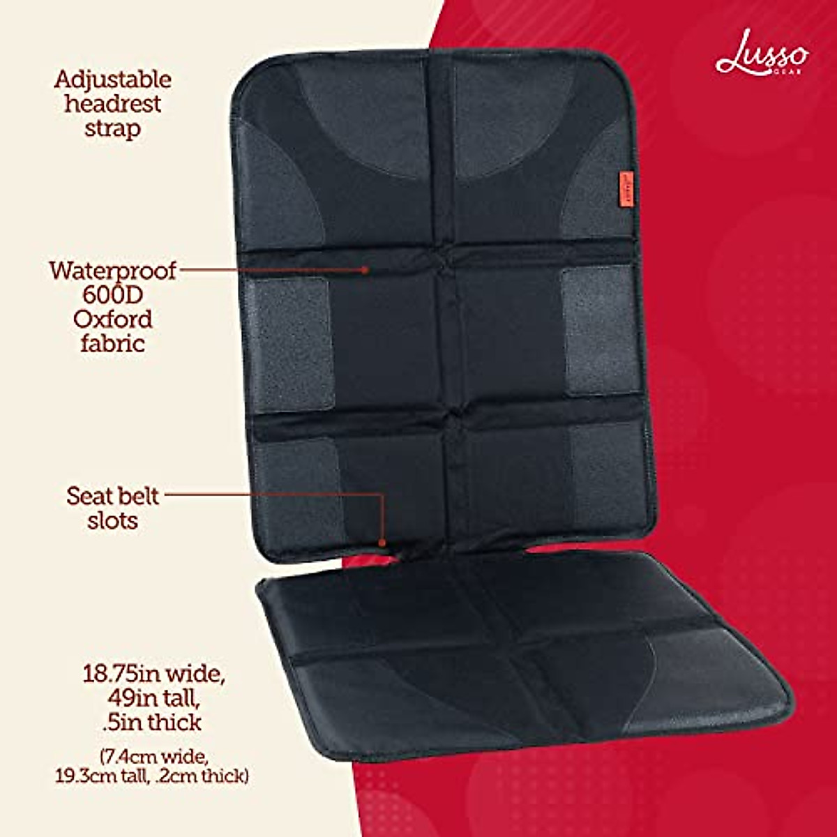 Lusso Gear Car Seat Protector: Thick Waterproof Pad, Non-Slip Durable Rubber Backing, Universal Fit, Compatible with Leather or Fabric, Driver or Passenger Seats, Adjustable Headrest Strap (Black)