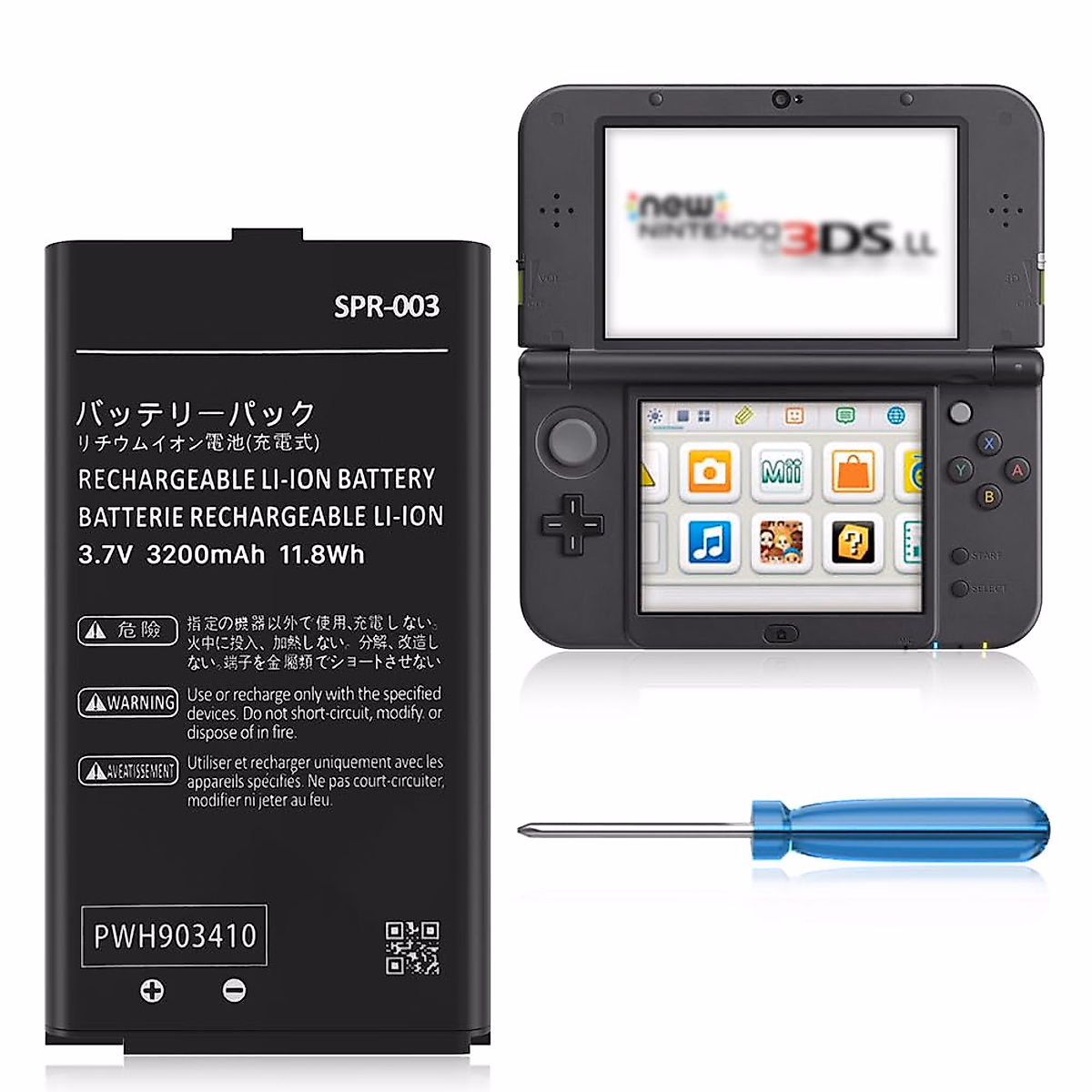 SPR-003 Battery,3200mAh [Upgraded] High Capacity Li-ion 0 Cycle Replacement Battery for Nintendo Switch 3DS XL New 3DS XL 3DS LL SPR-003 Game Console with Repair Tool Kit