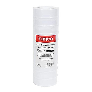 TIMCO PTFE Thread Seal Tape - Plumbing Tape - 12m x 12mm - 10 Rolls in a Pack