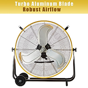 HiCFM 24" Industrial Drum Fan 8800 CFM High Velocity 3-Speed Heavy Duty Metal Air Circulator with Casters Handle for Basement Warehouse Factory workshops Patios