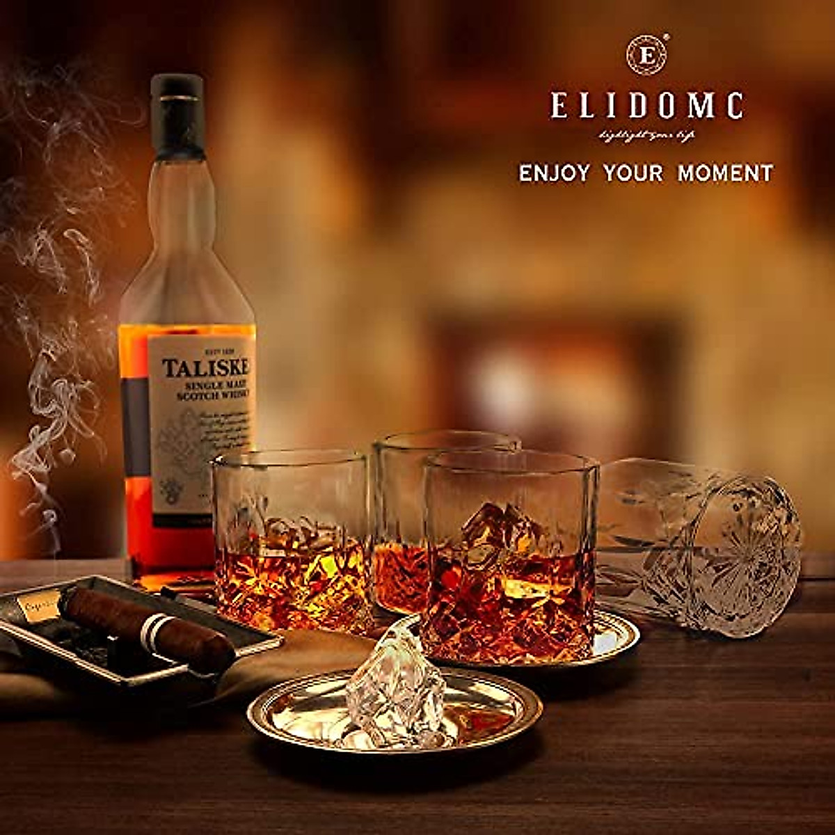 ELIDOMC Lead Free Crystal Whiskey Glasses, 11 Oz Unique Bourbon Glass, Ultra-Clarity Double Old Fashioned Glasses (Set of 6)