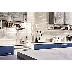 Moen Arbor Matte Black Smart Faucet Touchless Pull Down Sprayer Kitchen Faucet with Voice Control and Power Boost, 7594EVBL