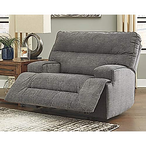 Signature Design by Ashley Coombs Contemporary Wide Seat Manual Pull Tab Recliner, Gray