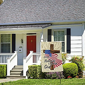 One Nation Under God Garden Flag 4th of July Patriotic Welcome Flag Memorial Day Garden Flag Independence Day Burlap Yard Sign Vertical Double-Sided arty Decorations Supplies for Indoor Outdoor Lawn 12.4 x 18.2 Inch