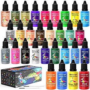 Airbrush Paint Set - 30 Colors Ready to Spray Airbrush Kit with 2 Cleaning Brush, Water Based Acrylic Air Brush Paint for Metal, Plastic Models, Artists - 0.7fl oz