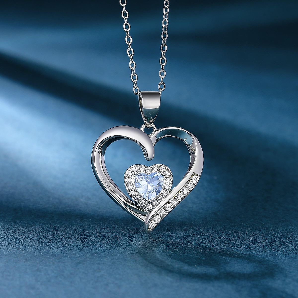 GLIVEOR Birthday Gifts for Women Heart Necklace, S925 Sterling Silver Necklace Birthstone Necklace Heart Necklace for Women Birthday Jewelry Gifts for Women March Birthstone Necklace