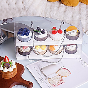 Dceyoril 20pcs Clear Cupcake Boxes with Handle Cupcake Container Transparent Bakery Cake Boxes Plastic Cake Carrier Baked Dessert Box for Wedding Party Favor (A-whtie1)