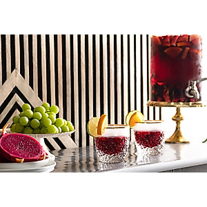 Barski - European Quality Glass - Crystal - Set of 6 - Double Old Fashioned Tumblers - DOF - each Tumbler is 12 oz. - with Frosted Crack Design and Gold Band - Glasses are Made in Europe