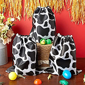 Cow Print Drawstring Party Favor Bags for Farm Birthday (10 x 12 In, 12 Pack)