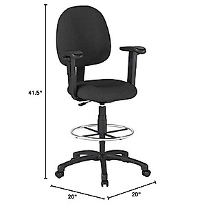 Boss Office Products Ergonomic Works Drafting Chair with Adjustable Arms in Black, 250