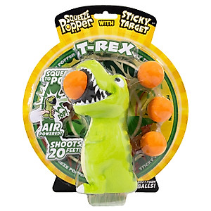 Hog Wild T-Rex Dinosaur Popper Toy and Sticky Target Set - Pop Foam Balls Up to 20 Feet - 4 Balls Included - Age 4+