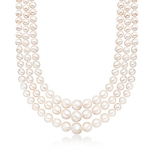 Ross-Simons 6-11.5mm Cultured Pearl Graduated 3-Strand Necklace With 14kt Yellow Gold. 18 inches