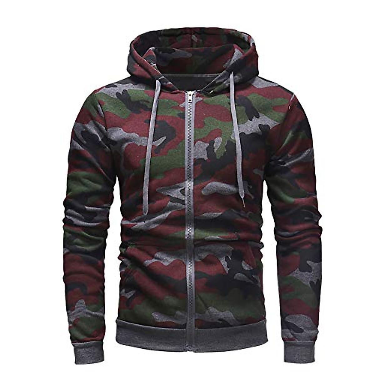 Men's Pullover Winter Workout Thenlian Men's Long Sleeve Camouflage Hoodie Hooded Sweatshirt Top Tee Outwear Blouse(Dark Gray, L )