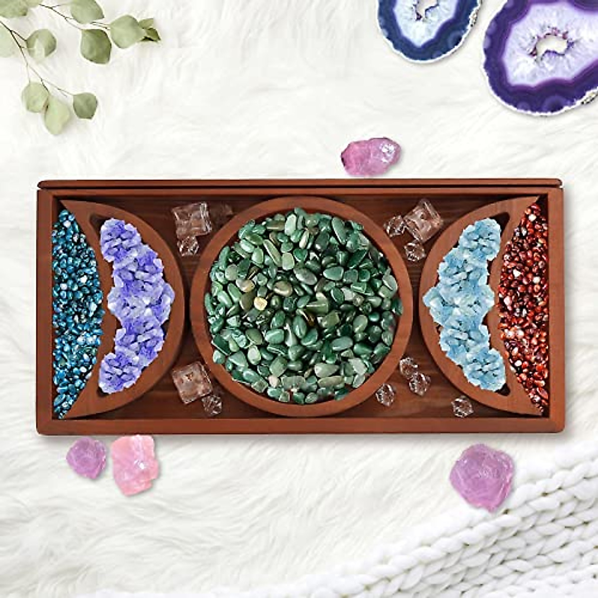 SSISSI Moon Tray - Crystal Holder for Stones- Wooden Jewelry Holder - Crystal Tray - Decorative Tray - Zen Decor - Essential Oil Storage - Crystal Display Holder - Boho Key Tray -Tarot Card Holder