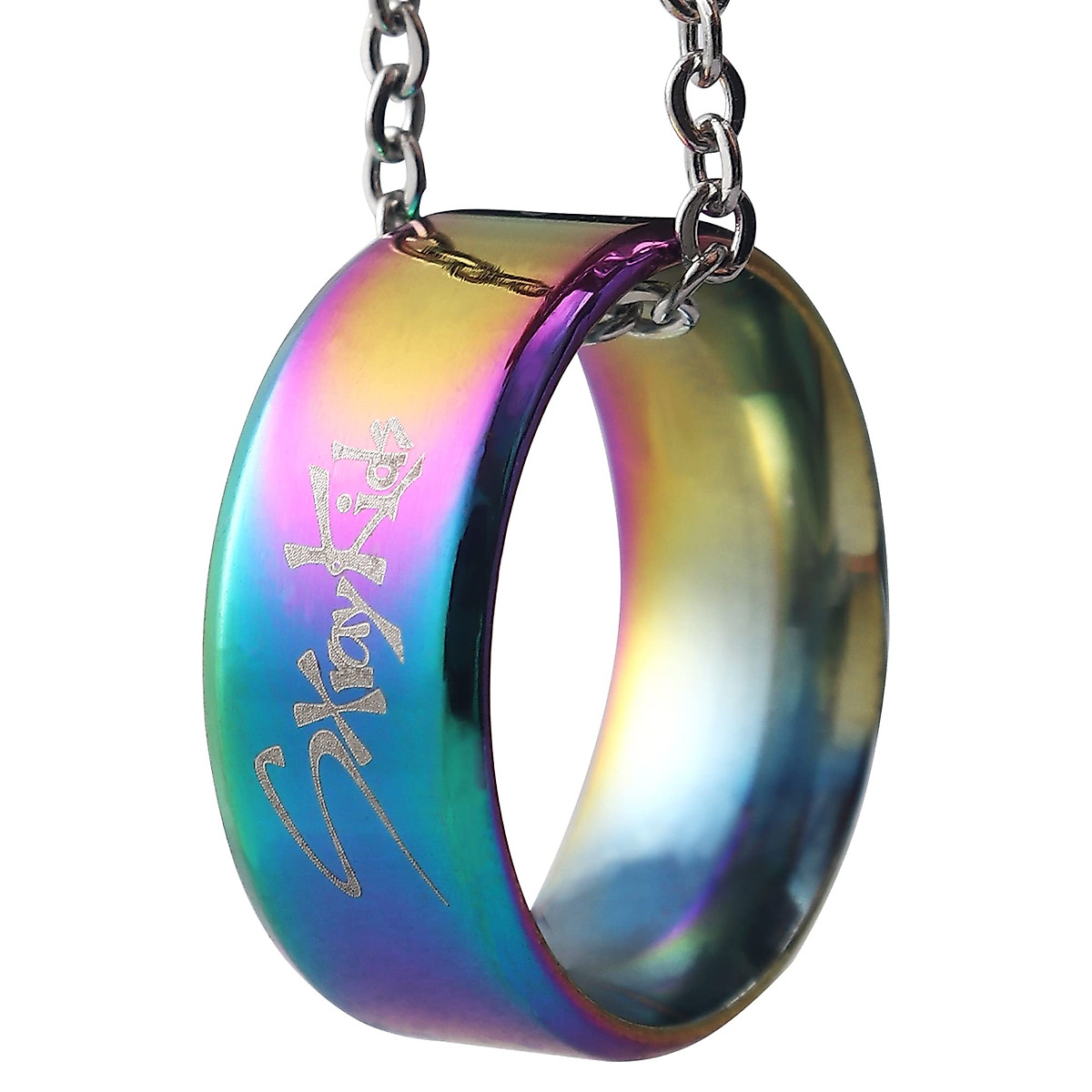 AntaQuyaN 3 Pack Kpop Stray Kids Merch Ring with Necklace, Stray Kids Stainless Steel Jewelry for gifts Stainless Steel Blue Rainbow