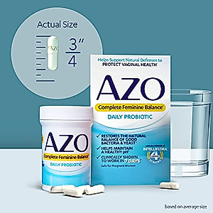 AZO Complete Feminine Balance Daily Probiotics for Women, Clinically Proven to Help Protect Vaginal Health, balance pH and yeast, Non-GMO, 30 Count
