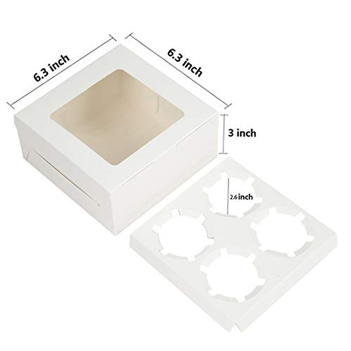 ST.LORIAN 30 Packs Bakery Cupcake Boxes with Window and Inserts 4 Holders,Twine and Stickers,6x6x3 Inch Food Grade Cookie Boxes for Muffins,Small Cakes,Cupcakes(30 Pack, White)