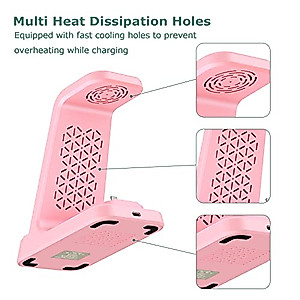 DDUAN Wireless Charging Station, 3 in 1 Fast Charging Stand, Wireless Charger for Apple Watch 8/7/6/5/4/3 & iPhone15/14/13/12/11/Pro/Max/X/XS/Max/XR/8, Air-pods/Pro(QC3.0 Adapter Included)-Pink